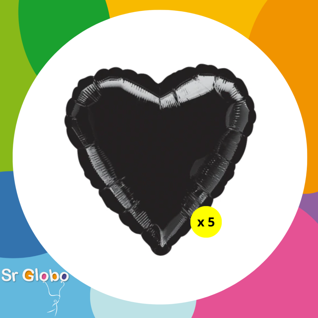 Corazon Metal 18″ negro 🔥25% OFF🔥 (5 unidades) – Sr Globo