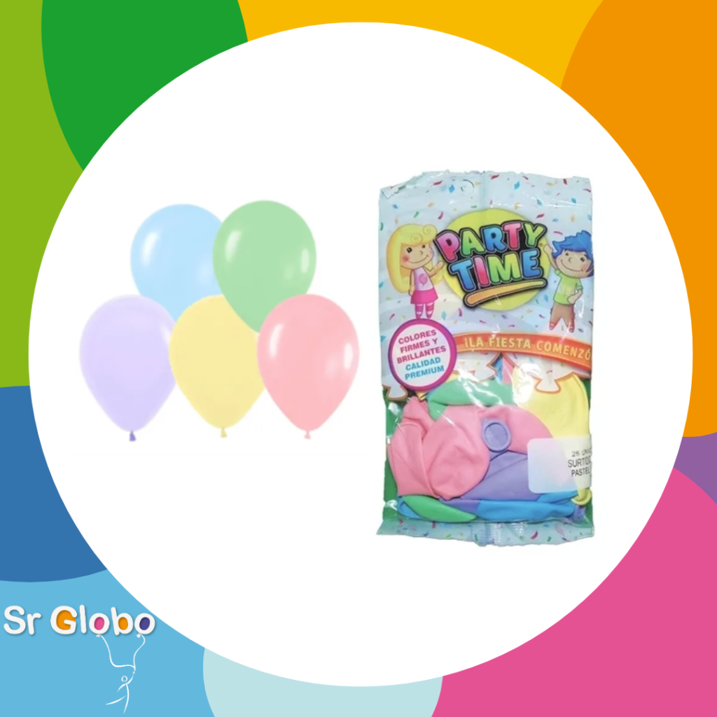 PARTY TIME Pastel 9″ surtido (25 unidades) – Sr Globo